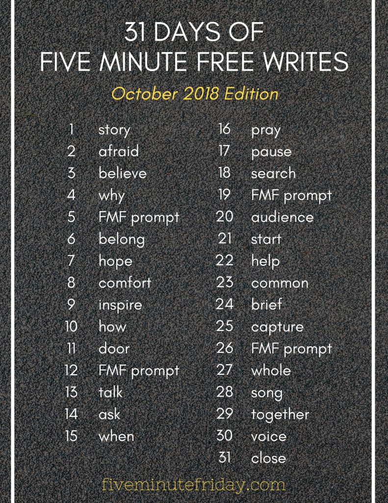 31 Days of Five Minute Free Writing Prompts :: 2018 Edition - Five ...